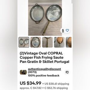 Copral | Kitchen | Vintage 8s Copral Copper Au Gratin Oval Dish Brass ...